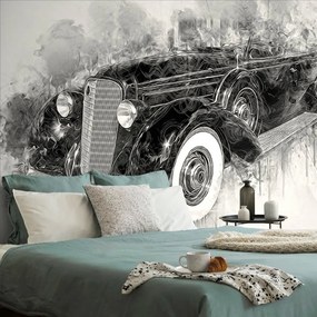 Samolepící tapeta černobílé retro auto - 150x100 cm