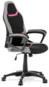 Kancelářská a herní židle, potah růžová, šedá a černá látka, houpací mechanismus
