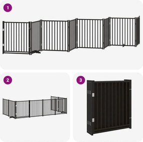 Zábrana pro psy s dvířky skládací 8 panelů černá 640 cm topol 3155742