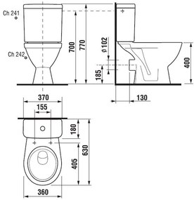 JIKA LYRA PLUS WC kombi 360x630mm, s nádržkou, vodorovný odpad, hluboké splachování, spodní napouštění, bílá, H8263860002421