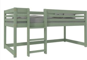 Benlemi Nízká vyvýšená postel TULY s žebříkem 90x200 cm Zvolte barvu: Šalvějová zelená, Zvolte stranu: Vlevo, Zvolte variantu: Bez závěsu