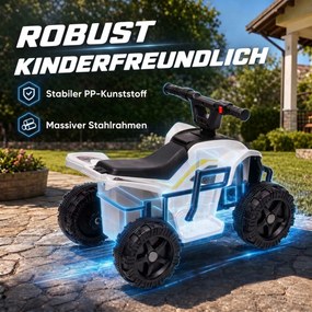 AIYAPLAY Dětské elektrické čtyřkolky 6V, dětská čtyřkolka s lithium-akumulátorem, funkce vpřed, ovládání tlačítkem na řídítkách, 1,5-2 roky, bílá