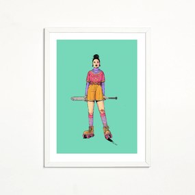Štěpánka Jislová | Holka s pálkou Rám: Černý, Velikost: 30 x 20 cm