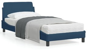 vidaXL Rám postele s čelem modrý 90x200 cm textil