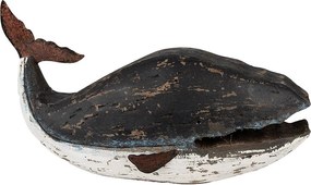 Černo-bílá dřevěná dekorace Velryba Nauticco - 36*15*23 cm