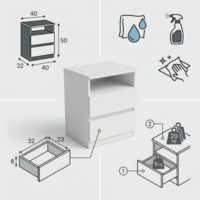 Noční stolek AURI, 40 x 50 x 32, bílý