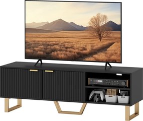 HOMCOM Stojan na TV - dřevěný televizní stolek pro TV až do 70 palců s 2 vroubkovanými dvířky, otevřeným prostorem a spravou kabelů, do obývacího pok…