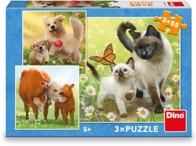 DINO Puzzle Zvířátka rodinka 3x55 dílků 18x18cm skládačka dn335448