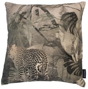 Sametový hnědý polštář s leopardem v džungli - 45*45*15cm
