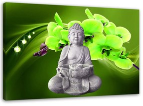 Obraz na plátně DECOR Sedící Buddha Zelený květ - 60x40 cm