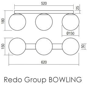 Černé stropní svítidlo Redo BOWLING 01-3152 / 3 x E27