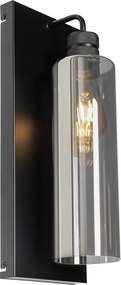 Moderní nástěnná lampa černá s kouřovým sklem - Stavelot