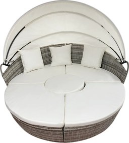 Zahradní ratanová postel/set, 2v1, šedá/krémová, LEKO