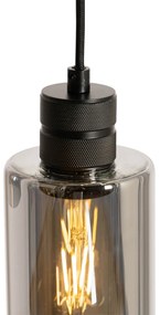 Moderní závěsné svítidlo černé s kouřovým sklem 3-světlo - Stavelot