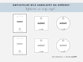 RAŽNIČÍ - omyvatelná samolepka na kořenky, výběr rozměrů Ø 5 cm / 5 x 5 cm / 6 x 8 cm | DomaLEP tvar: KOLEČKO, barva: BÍLÁ - ČERNÉ písmo, velikost: Ø 5 cm - tučné písmo