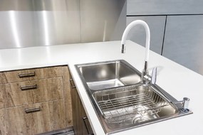 Invena Jóga, stojánková dřezová baterie s flexibilním ramenem, bílá-chromová, BZ-32-L02-C