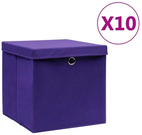 Úložné boxy s víky 10 ks 28 x 28 x 28 cm fialové 325214
