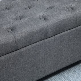 HOMCOM Lavice čalouněná s úložným prostorem 100 x 40 x 44 cm, truhlicová lavice z polyesteru připomínajícího len a kaučukového dřeva v tmavě šedé bar…