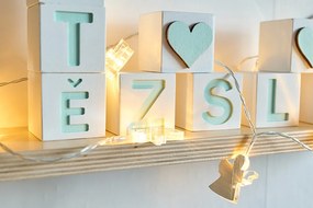 LED světýlka na baterie, akryloví andílci, 1,5 m, teple bílá, 10 diod, čirý kabel, IP20 interiér, 2 × AA