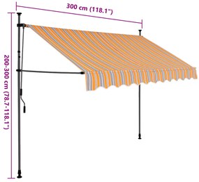 vidaXL Marketos Ručně zatahovací markýza s LED světlem 300 cm žlutomodrá