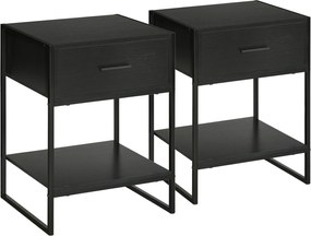 HOMCOM Sada 2 moderních nočních stolků, 2 noční stolky do ložnice a obývacího pokoje, se zásuvkou a otevřenou policí, moderní design, MDF a ocel, 45x4
