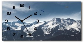Wallmuralia Skleněné hodiny na stěnu Paragliding Alpy 60x30 cm