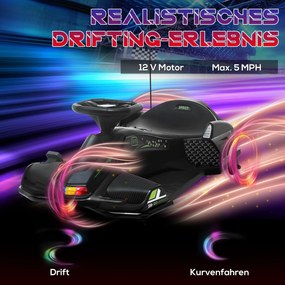 HOMCOM Dětský elektrický go-kart 12V 3-8 km/h Drift Kart s režimem driftu, pomalým startem, go-kartem s osvětlením a hudbou, bezpečnostním pásem pro …