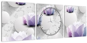 Obraz s květy (s hodinami) (90x30 cm)