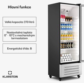 Klarstein Chladnička na nápoje, 270 l, LED osvětlení, s kolečky, 4 police
