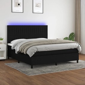 Box spring postel s matrací a LED černá 180x200 cm textil 3135055