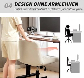 HOMCOM kancelářská otočná židle ve vzhledu lnu — výškově nastavitelná bez opěrek, široké sedadlo, nosnost až 120 kg, krémová