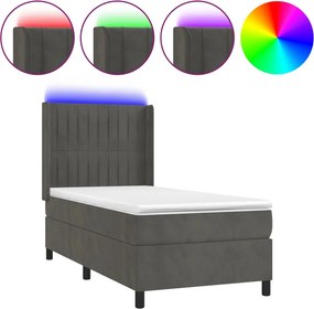 Box spring postel s matrací a LED tmavě šedá 90x200 cm samet 3139662