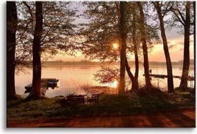 Obraz do ložnice Krajina Pohled Západ slunce nad jezerem Most 60x90