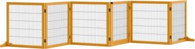 PawHut Psí Bezpečnostní Brána Nastavitelná Ochranná Bariera s Nohy 432 x 70 cm Dřevěná Psí Brána Skládací Bezpečnostní Brána na Schody pro Psy, Dveře,