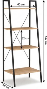 Knihovna TAYLOR SONOMA 4 police 147x60 cm, dub sonoma