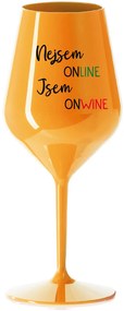 NEJSEM ONLINE JSEM ONWINE - oranžová nerozbitná sklenice na víno 470 ml