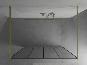 Mexen Kioto, průchozí sprchová zástěna 130 x 200 cm, 8mm sklo čiré/černý vzor, 2x zlatá stabilizační rozpěra, 800-130-002-50-77