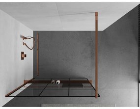 Mexen Kioto+, sprchová zástěna s poličkou a držákem na ručníky 120 x 200 cm, 8mm čiré sklo vzor černý, profil růžové zlato, 800-120-121-60-77