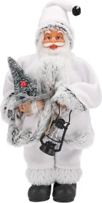 Vánoční dekorace Santa Claus s lucernou bílá / šedá 30 cm