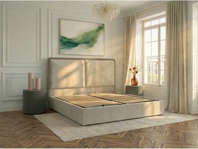 Béžová/taupe čalouněná dvoulůžková postel s úložným prostorem s roštem 180x200 cm Mara – Bobochic Paris
