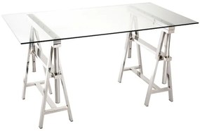 Psací stůl Steel Silver se skleněnou deskou - 150 * 80 * 78 cm