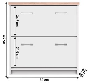 Kondela Botník 2K, bílá / dub sonoma, TOPTY TYP 11