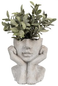 Šedý antik cementový květináč hlava ženy v dlaních S - 17*14*18 cm