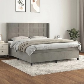 Box Spring Postel S Matrací Samet Světle Šedá Blok se čtverci 160 x 200 c