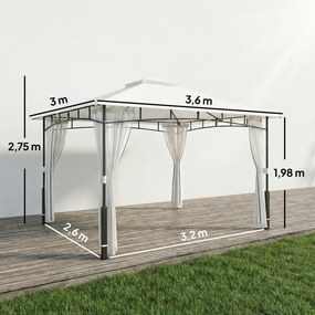 Outsunny Pavilon, 3x3,6 m vodoodpudivý Stabilní zahradní pavilon s moskytiérou, dvojitá střecha, pro zahradu, terasu, černý