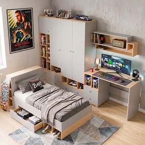 Komoda ORO OR4 | 120 cm | se zásuvkami a policemi | šedá/dub piškotový