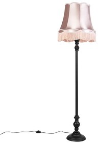 Stojací lampa černá s odstínem Granny růžová - Classico