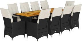 11dílný zahradní bistro set s poduškami černý polyratan 3277232