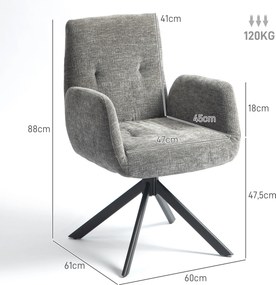 HOMCOM Křeslo otočné lounge křeslo s područkami, vzhled vlněného plátna, moderní čalouněné křeslo s prošíváním knoflíků, ocelové nohy, do obývacího p…