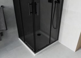 Mexen Rio, čtvercový sprchový kout 80(dveře)x80(dveře)x190 cm, 5mm šedé sklo, černý profil + bílá sprchová vanička SLIM, 860-080-080-70-40